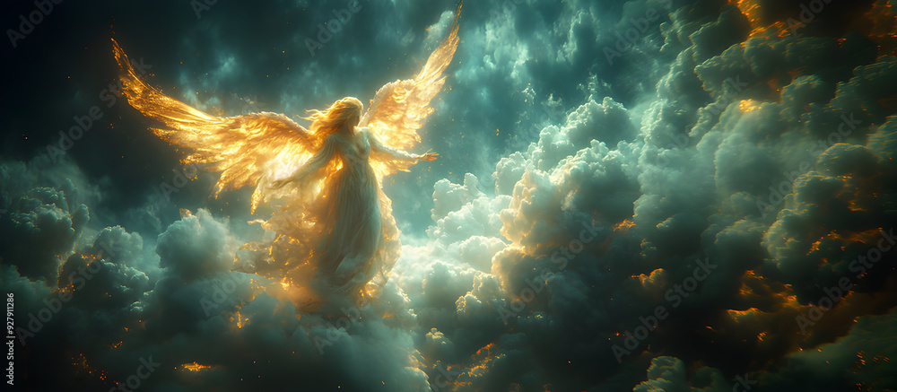 Angel mythology, abstract oil painting of a beautiful, mighty flying ...