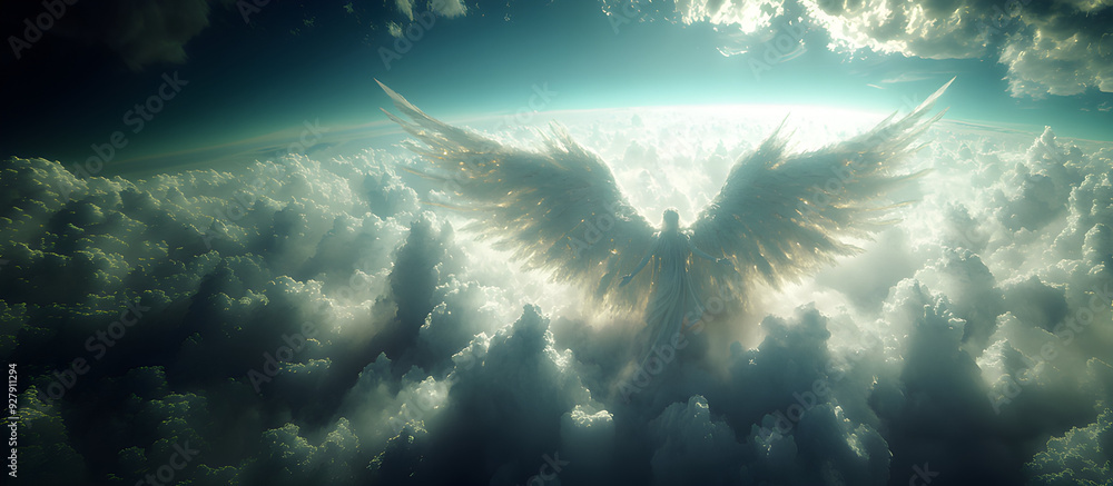 Angel mythology, abstract oil painting of a beautiful, mighty flying ...