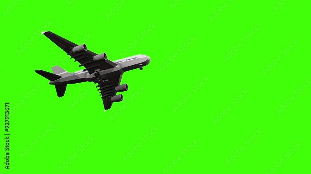 3D Flying airplane in motion rendering on the green screen background ...