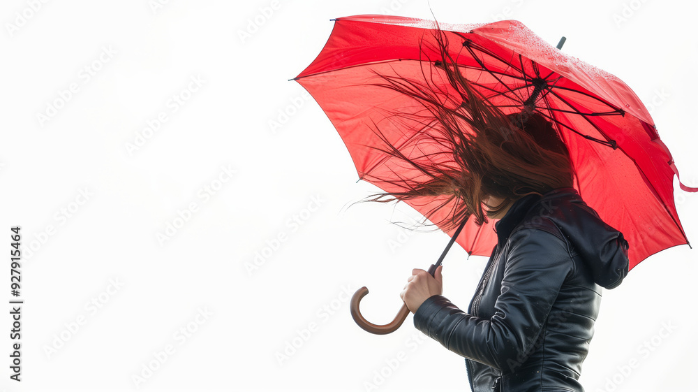 Caught in a Whirlwind: A Woman Struggles With Her Umbrella on a Windy ...