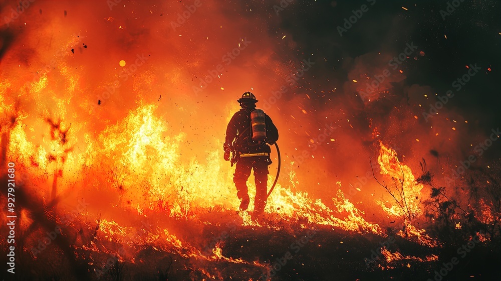 Brave Firefighter in Action: Intense Battle Against Wildfires ...