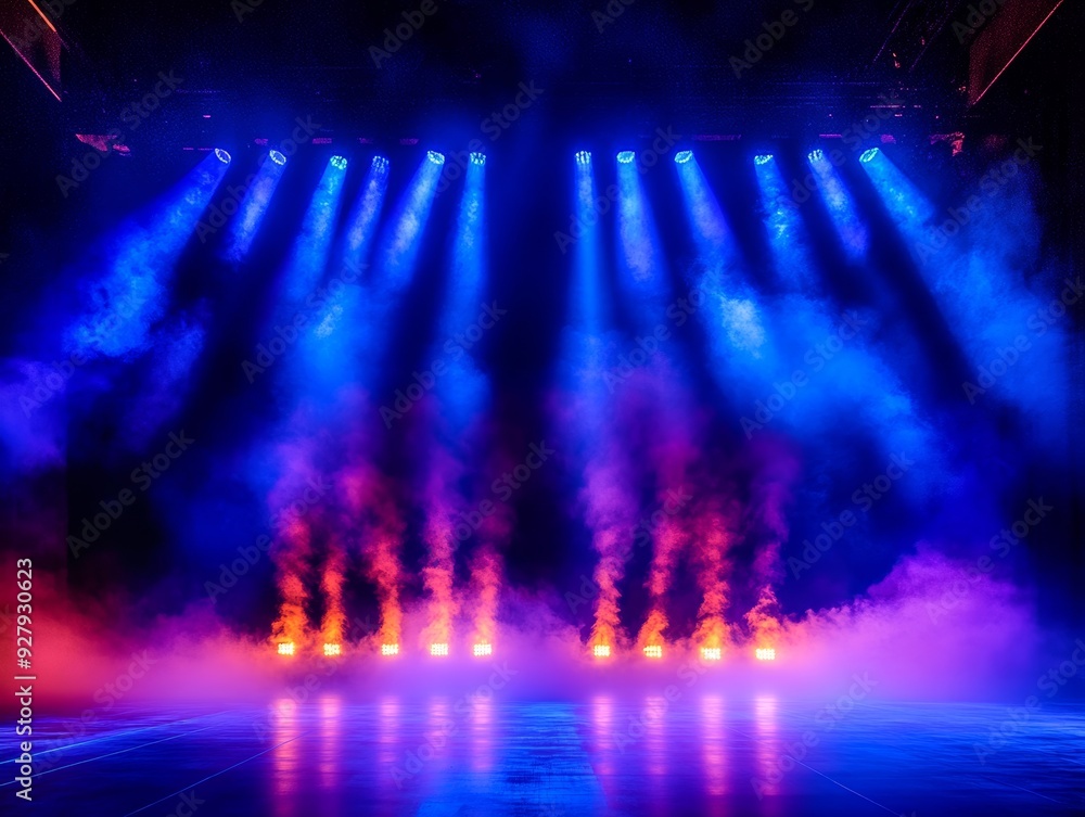 Dramatic stage lighting on set with smoke effect in photography shot ...