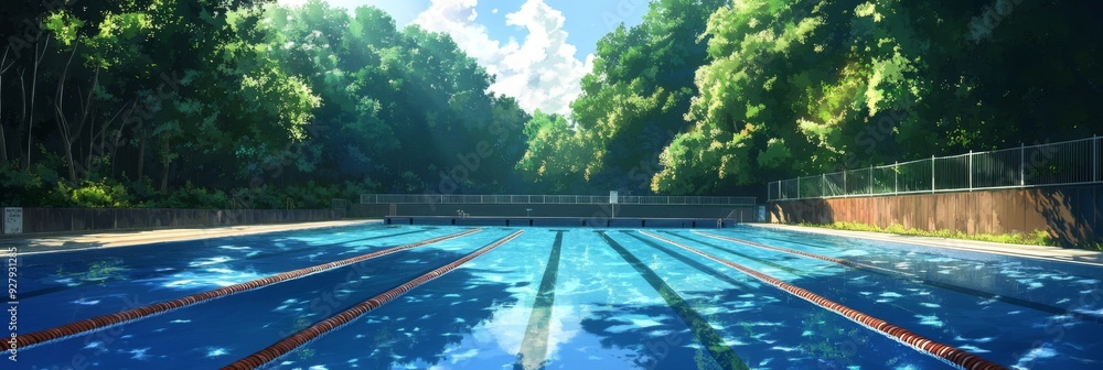 anime-style Enchanted Summer Swimming Pool: Pristine Waters and Lush ...