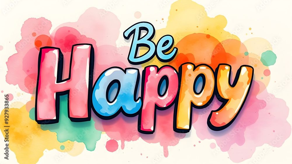 “Be Happy” text in a groovy font on a retro, colorful background ...