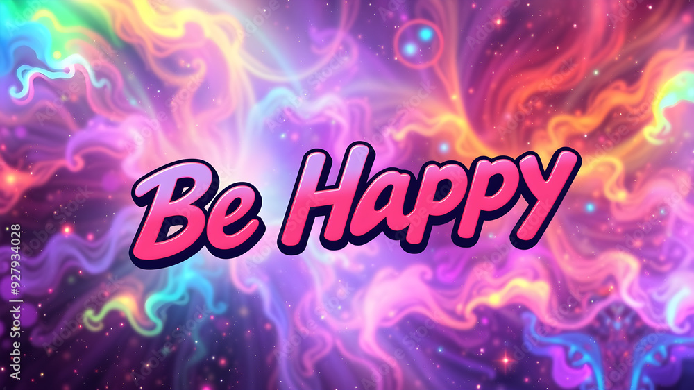 “Be Happy” text in a groovy font on a retro, colorful background ...