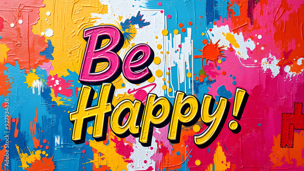 “Be Happy” text in a groovy font on a retro, colorful background ...