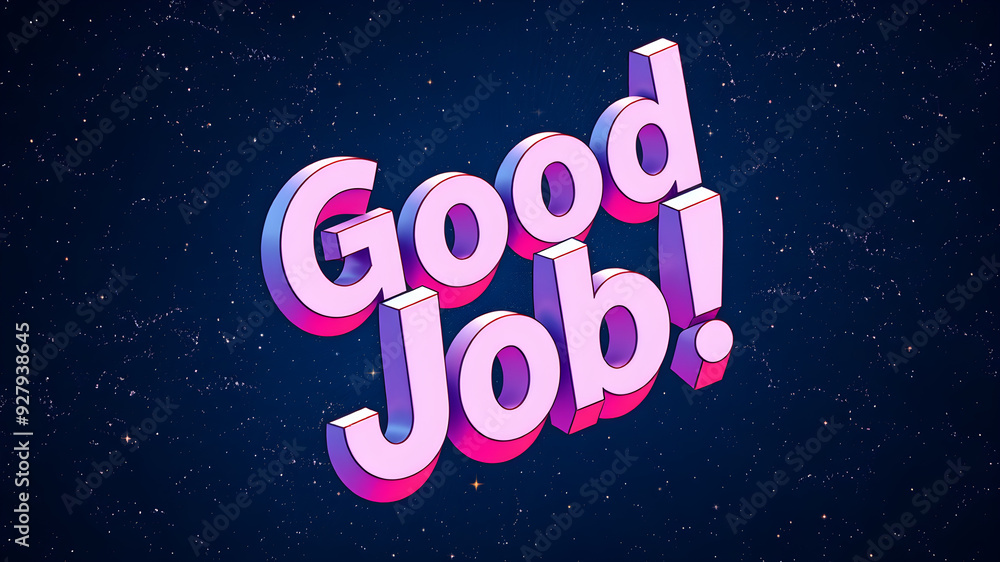 “Good Job!” text in a big, bold font over a starry night background ...