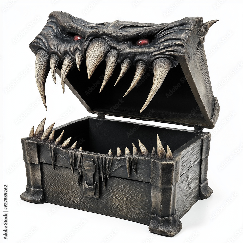 Sinister Mimic Chest with Open Lid: A menacing mimic chest with its lid ...