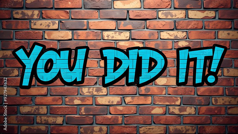 “You Did It!” text in a funky graffiti-style font over a textured brick ...