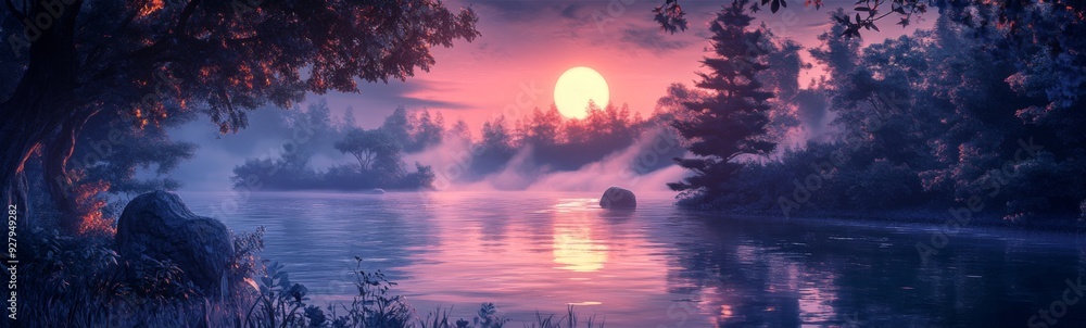 anime-style Enchanted Tranquil Night River: A Dreamy Animated Take on a ...