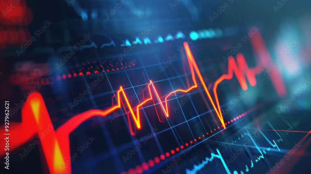 A close-up of an EKG monitor displaying vital signs during a critical ...