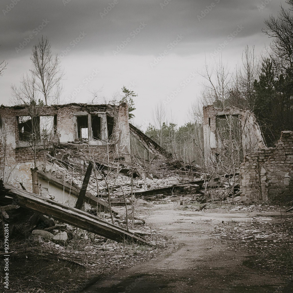 Buildings and houses damaged by war, the effects of earthquakes ...