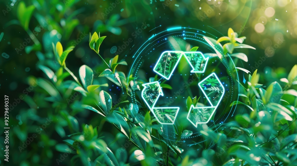 Circular economy icons on a nature background represent future business ...