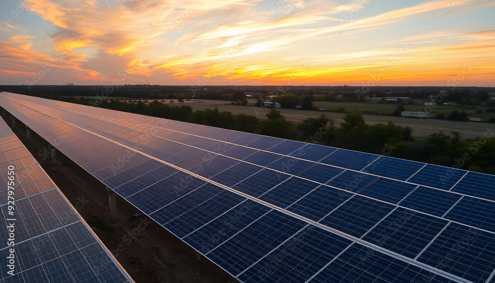 Concentrated solar power, dusk, aerial - alternative energy storage ...