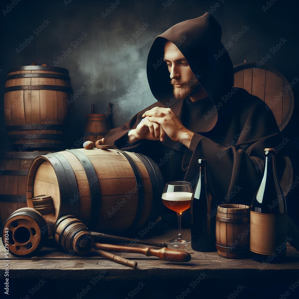 Rich tradition of craftsmanship of abbey ale production. Medieval monk ...