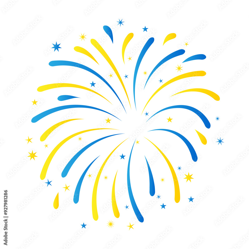 Blue and yellow fireworks burst isolated on a transparent background ...