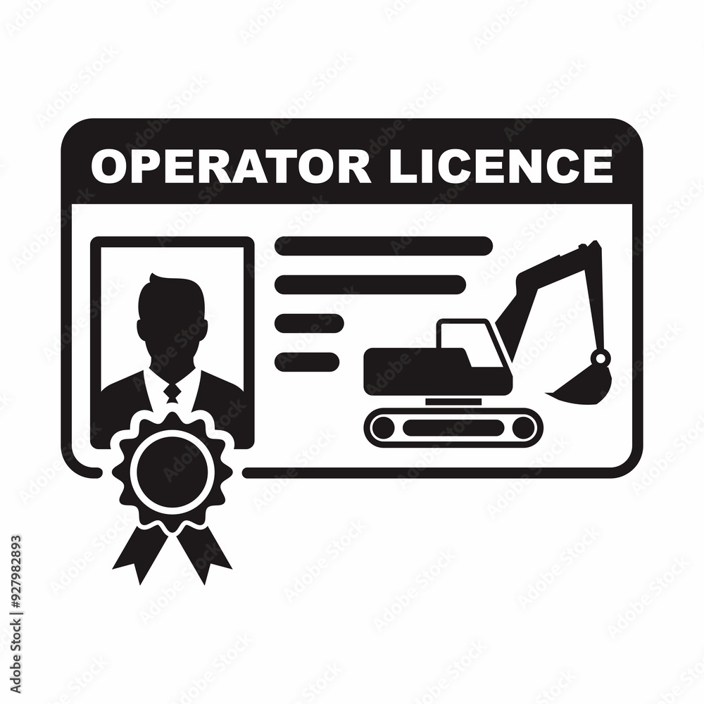 Excavator operator license card vector illustration. Industrial safety ...