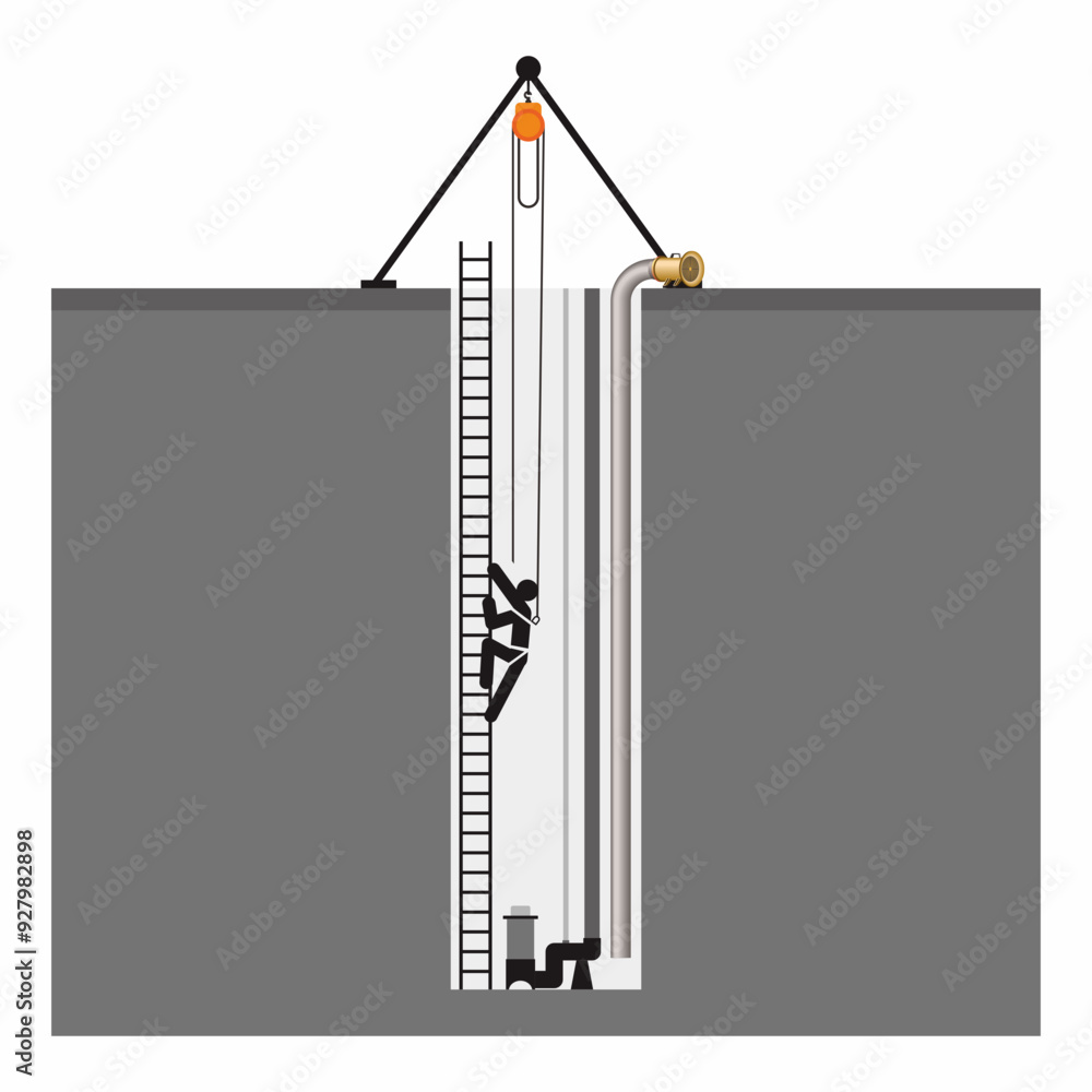 Vetor de Vector illustration of worker climbing the ladder wearing ...