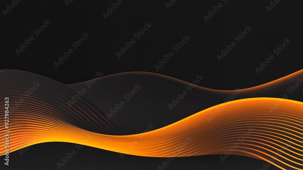 Technical vector art featuring orange wavy lines on a black background ...