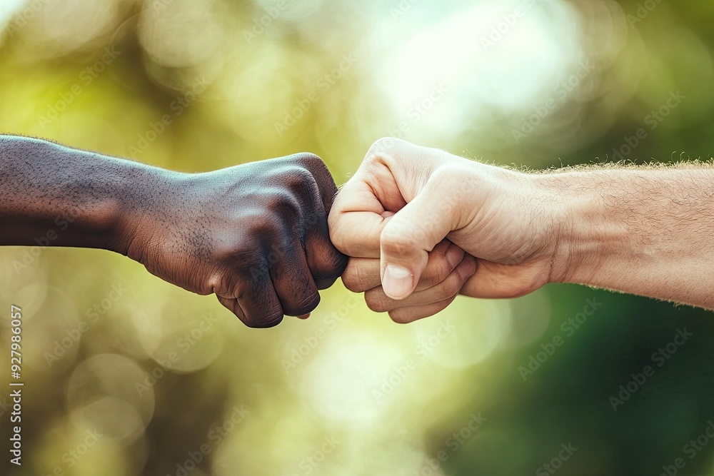 Two hands bump fists together. This photo represents unity and ...