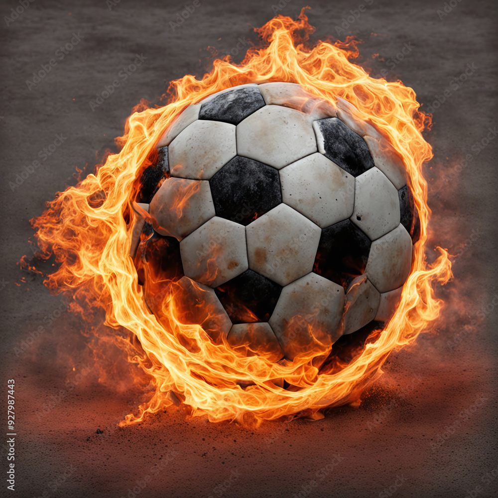 3D illustration sci-fi realistic soccer ball in fire , sport of speed ...
