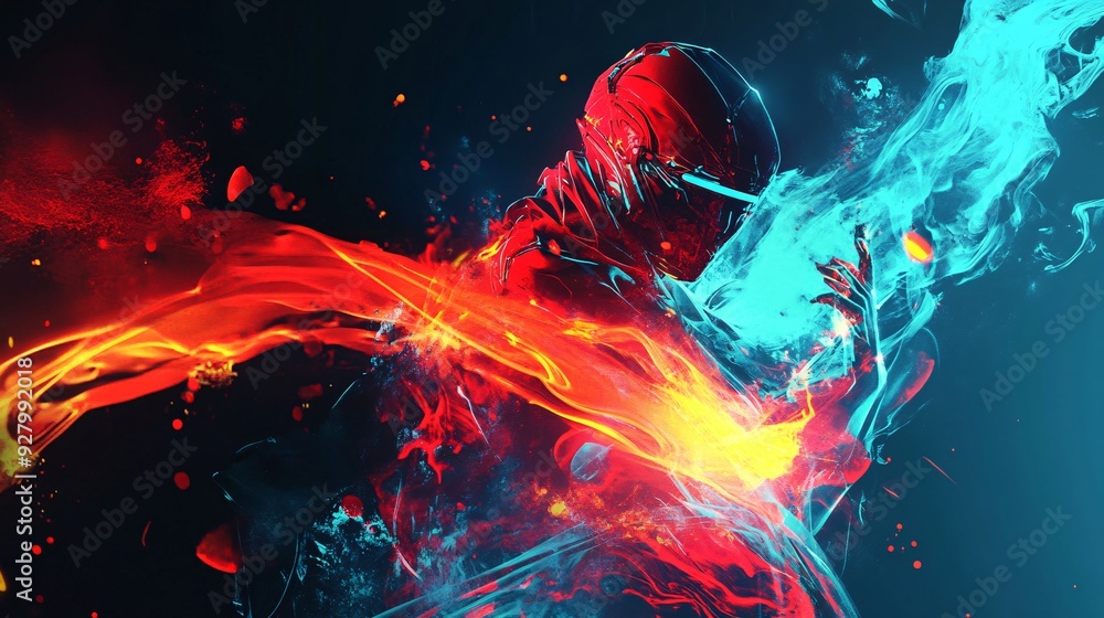 Dynamic gaming wallpaper with abstract fighter character in motion, red ...