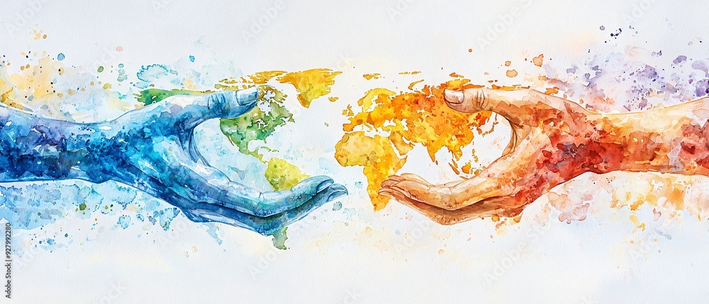 Unity in Giving World Humanitarian Day Watercolors Illustration with ...