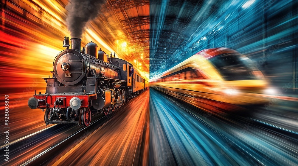 Evolution of Travel: Vintage Steam Locomotive Versus Sleek High-Speed ...