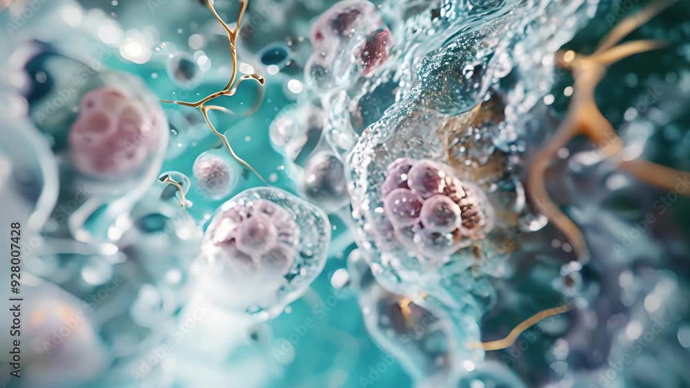 Eosinstained microscopic view of a lymph node highlighting the presence ...