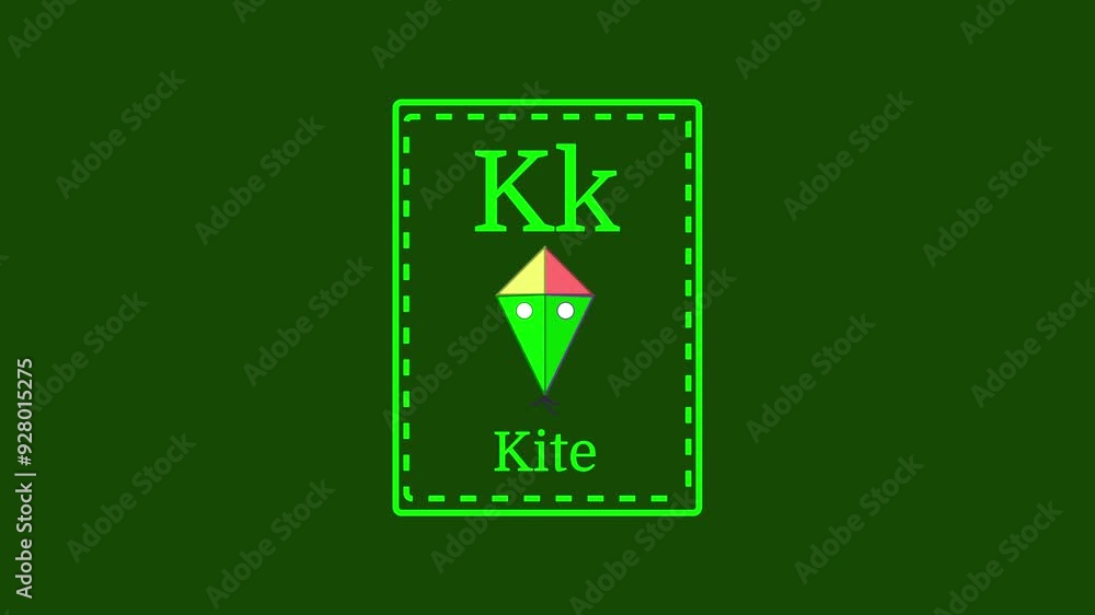 Letter k for kite 2d cartoon style card for little kids animation on ...