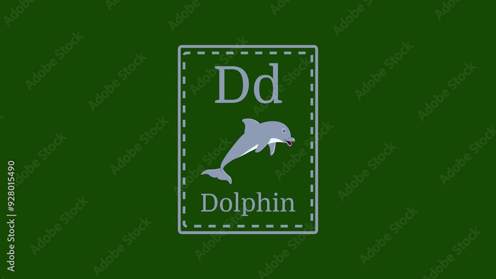 Letter d for dolphin 2d cartoon style card for little kids animation on ...