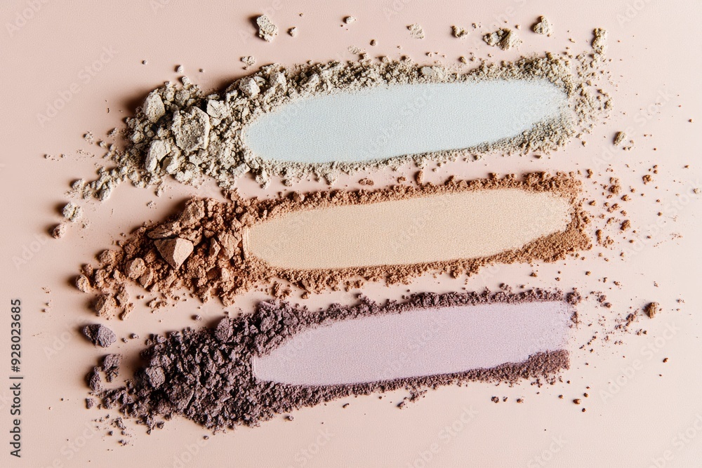Three swatch smears of light and dark color cosmetic loose powder for ...