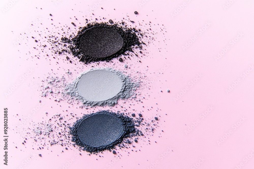 Three swatch smears of light and dark color cosmetic loose powder for ...