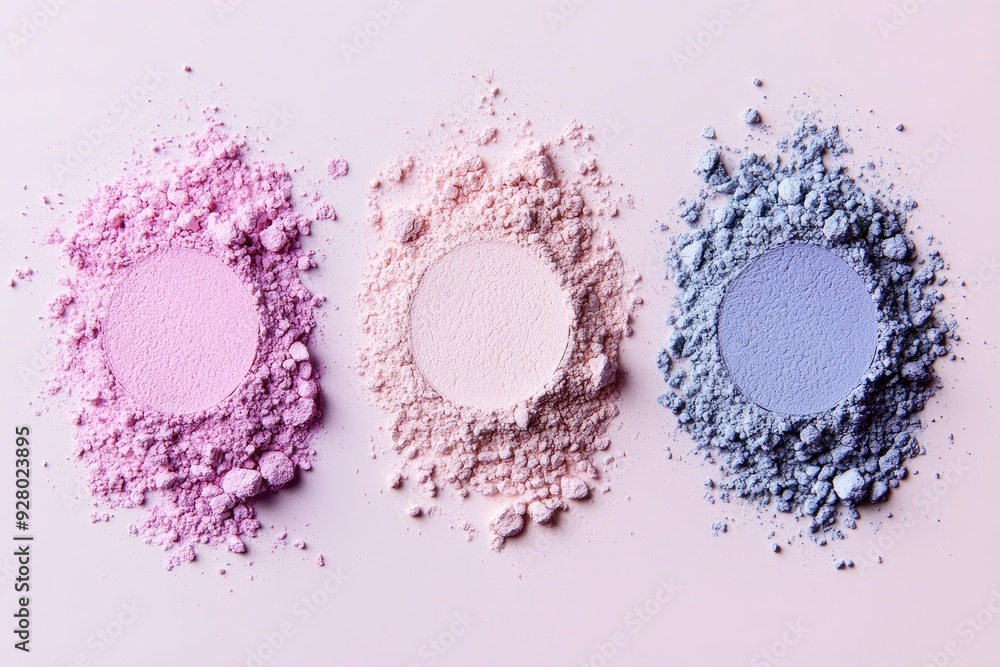 Three swatch smears of light and dark color cosmetic loose powder for ...
