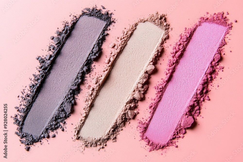 Three swatch smears of light and dark color cosmetic loose powder for ...