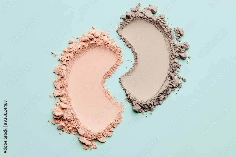 Three swatch smears of light and dark color cosmetic loose powder for ...