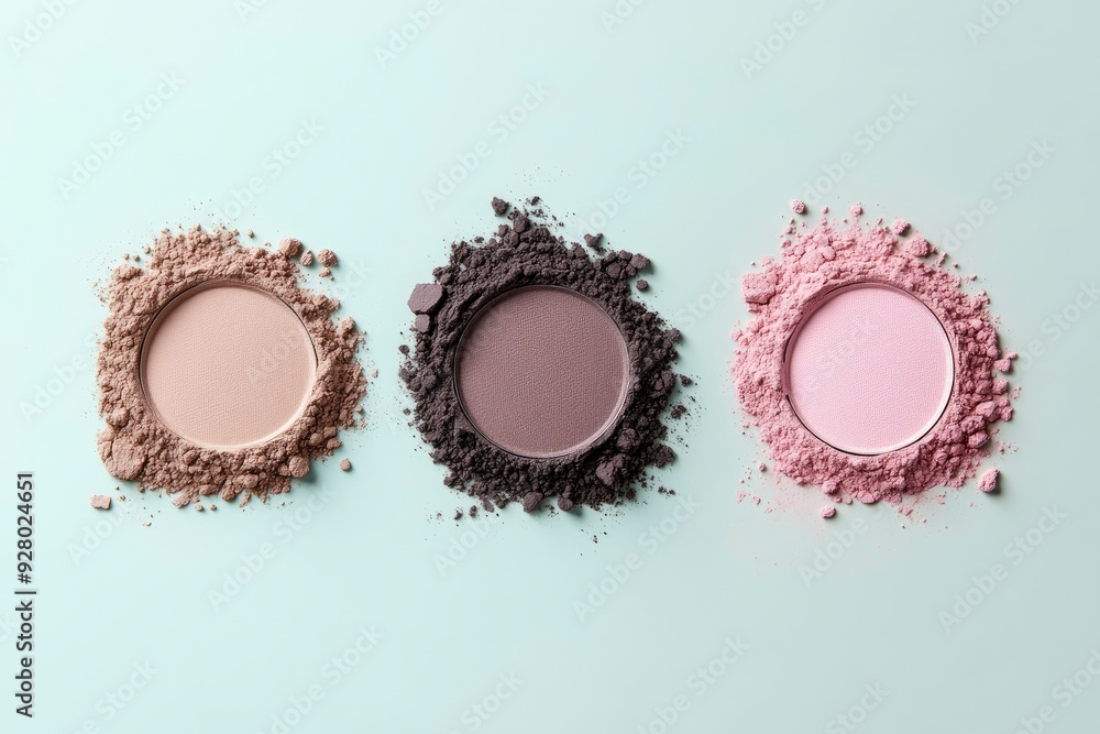 Three swatch smears of light and dark color cosmetic loose powder for ...