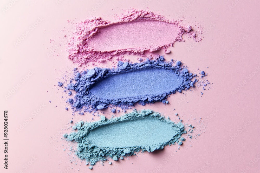 Three swatch smears of light and dark color cosmetic loose powder for ...