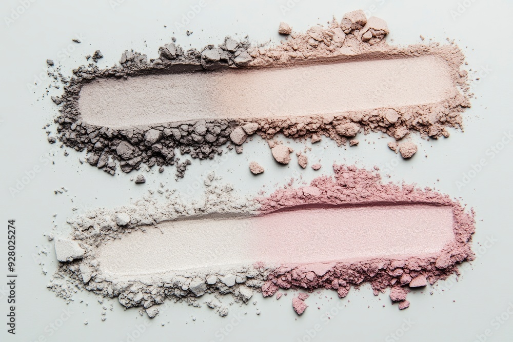 Three swatch smears of light and dark color cosmetic loose powder for ...