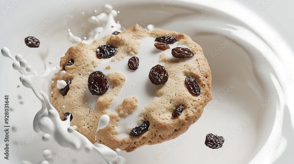 3D Render of Cookie with Raisins in a Milk Splash: Dynamic and ...