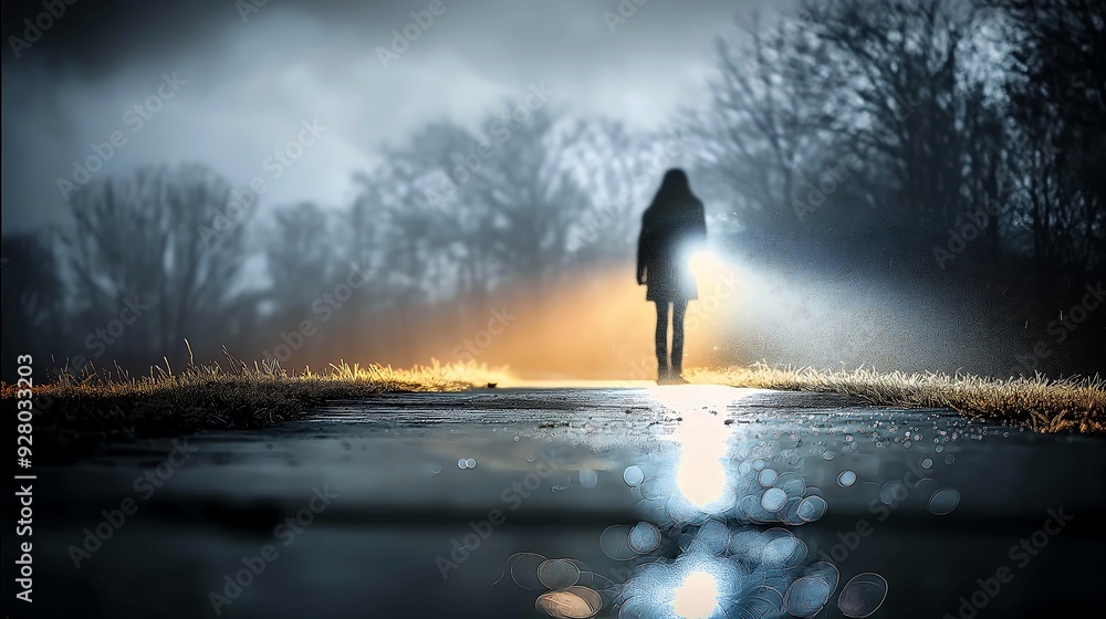 person standing road shining haunting young woman unconnected disgusted ...