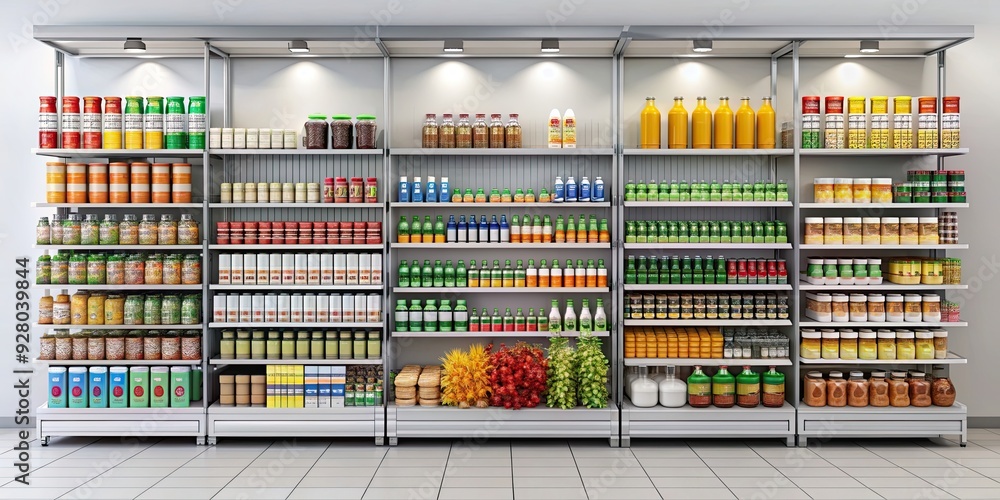 mockup of supermarket shelf with various products on display ...