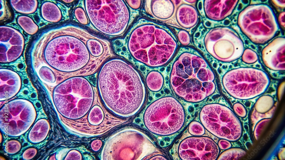 Histological rat liver tissue sample under a microscope , liver ...