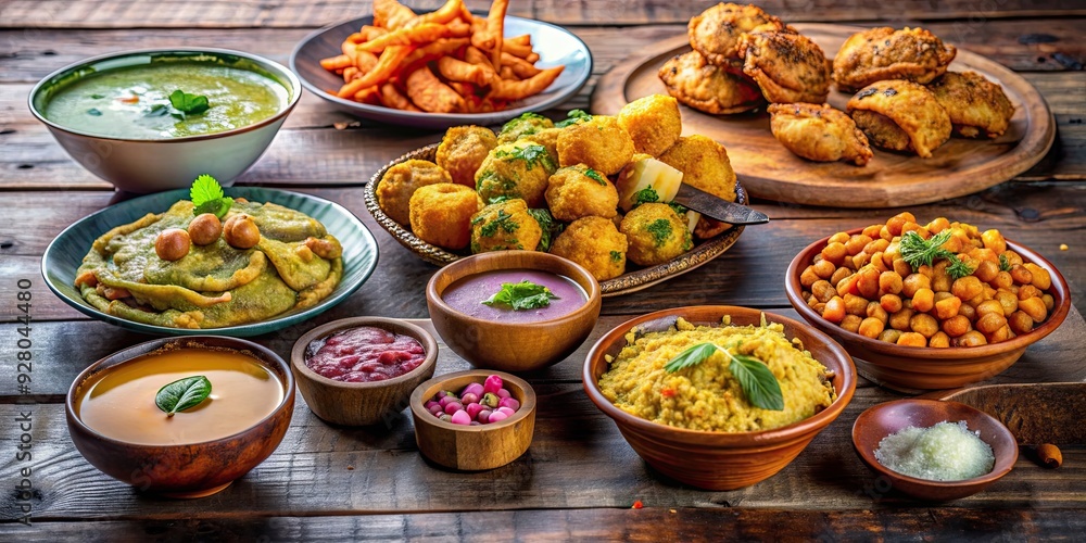 Variety of Indian Bengali street food tea time snacks displayed on a ...