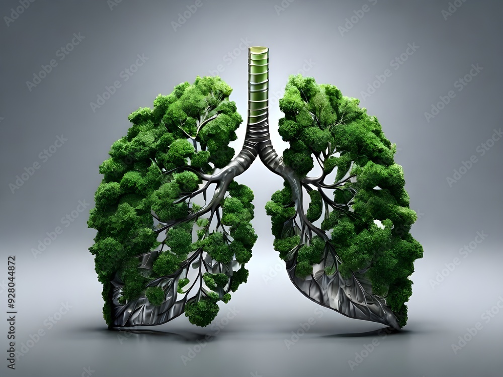 On a sparkling lead gray background, a lung made of trees filled with ...