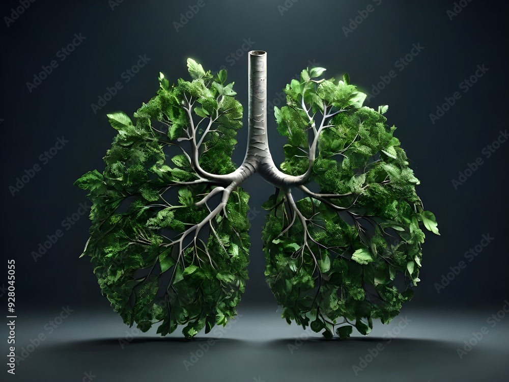 On a sparkling lead gray background, a lung made of trees filled with ...