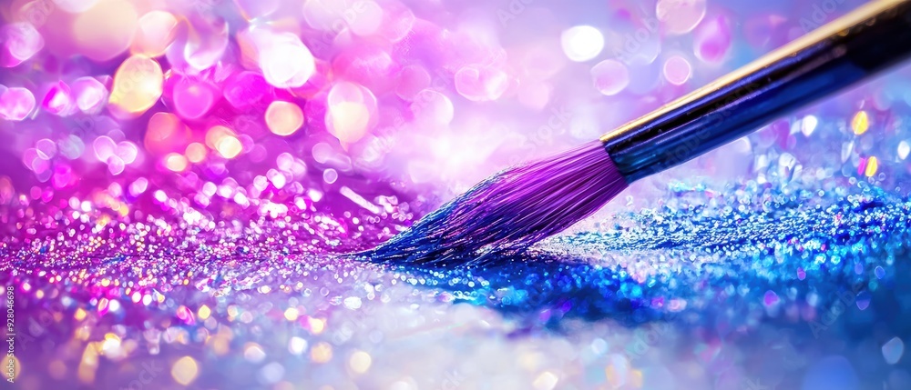 A vibrant paintbrush glides across a sparkling surface, creating a ...