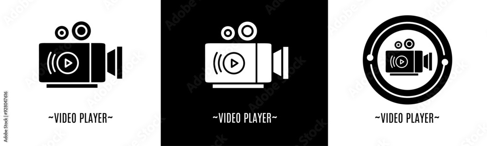 Video player logo set. Collection of black and white logos. Stock ...
