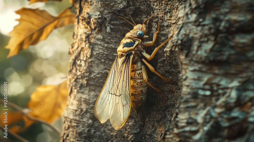 Cicada emerging from its exoskeleton, symbolizing renewal and the life ...
