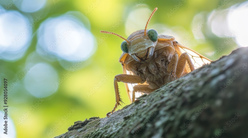 Cicada emerging from its exoskeleton, symbolizing renewal and the life ...